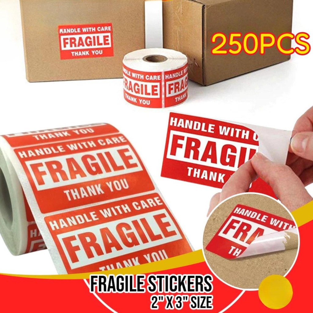250Pcs/Roll Fragile Sticker with Broken Glass Icon for Parcels and ...