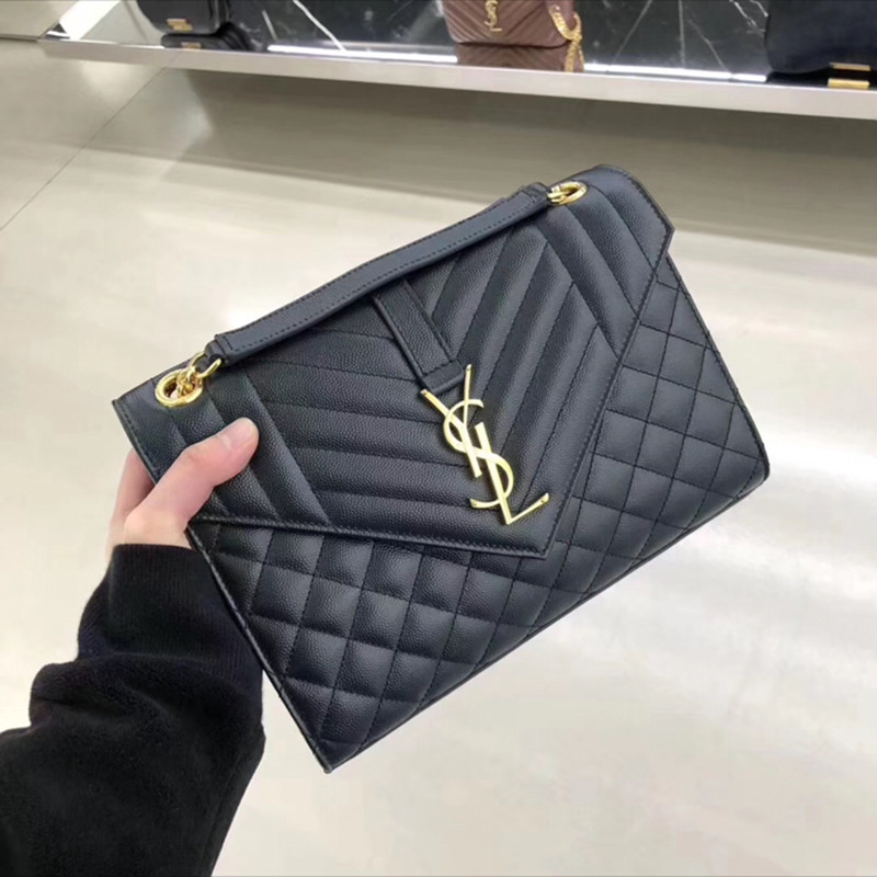 [Medieval Shooting] YSL/Saint Laurent Female Bag Envelope Black Caviar ...