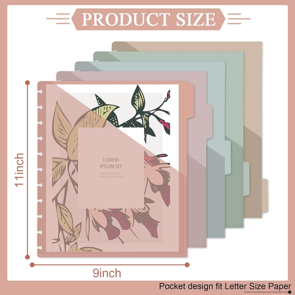 4set 5 Tab Discbound Pocket Dividers 8.5 x 11 Dividers with Pockets ...