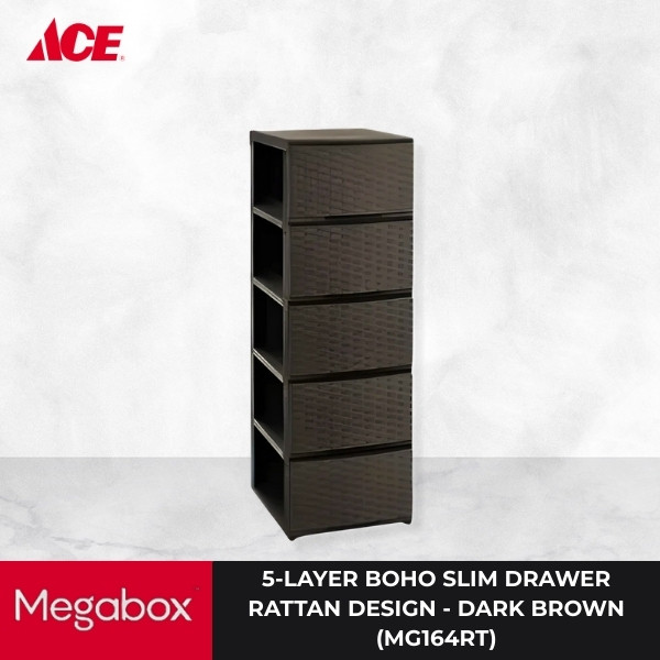 MEGABOX 5-Layer Boho Slim Drawer Rattan Design - Dark Brown (MG164 5L ...