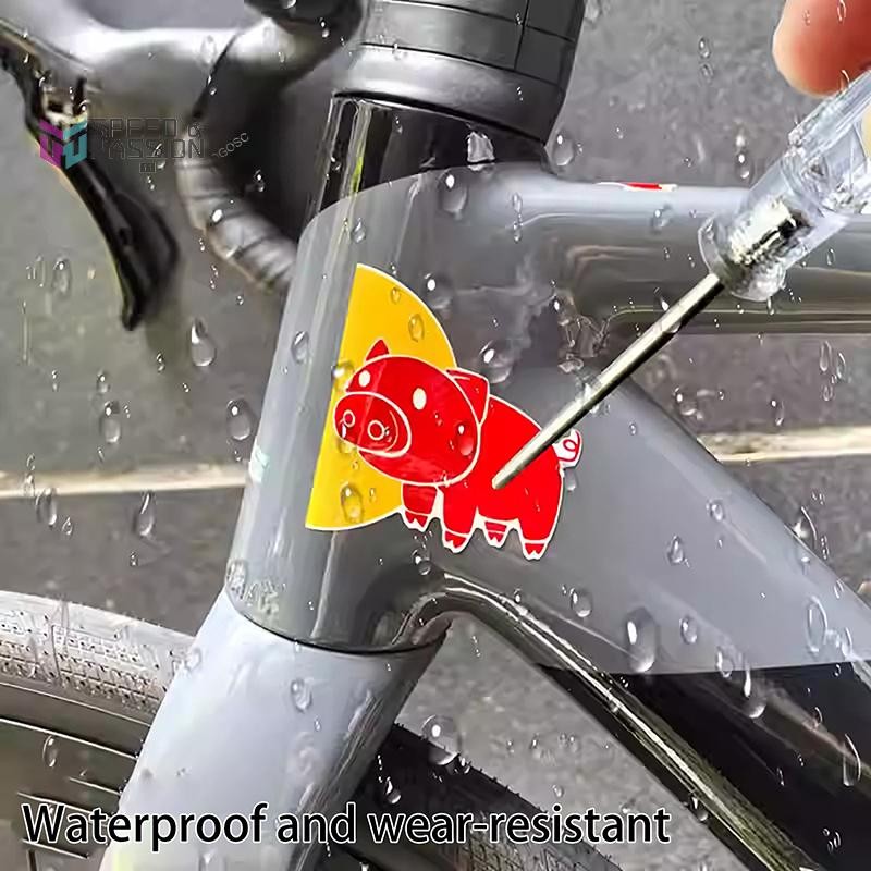 Speed Bike Head Tube Funny Stickers Red Pig Decorative Decals For Bike ...
