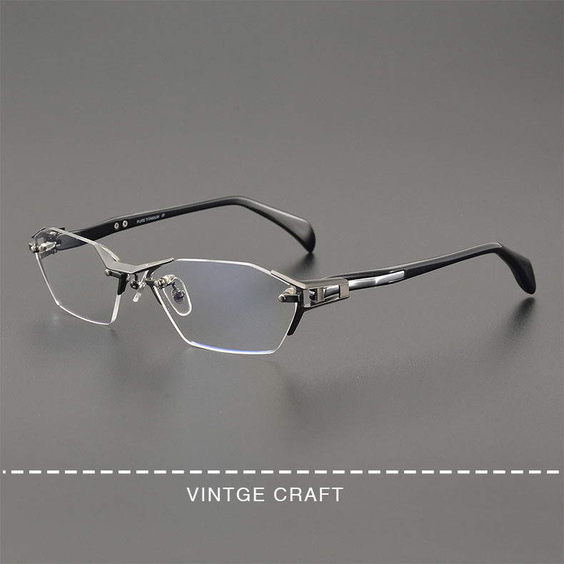Frameless pure titanium eyeglass frame brand designer 1141 handmade ...