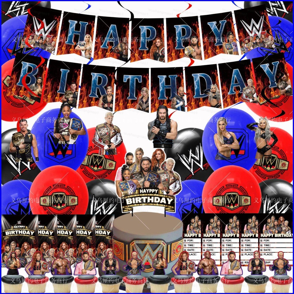 WWE Theme kids birthday party decorations banner cake topper balloon ...