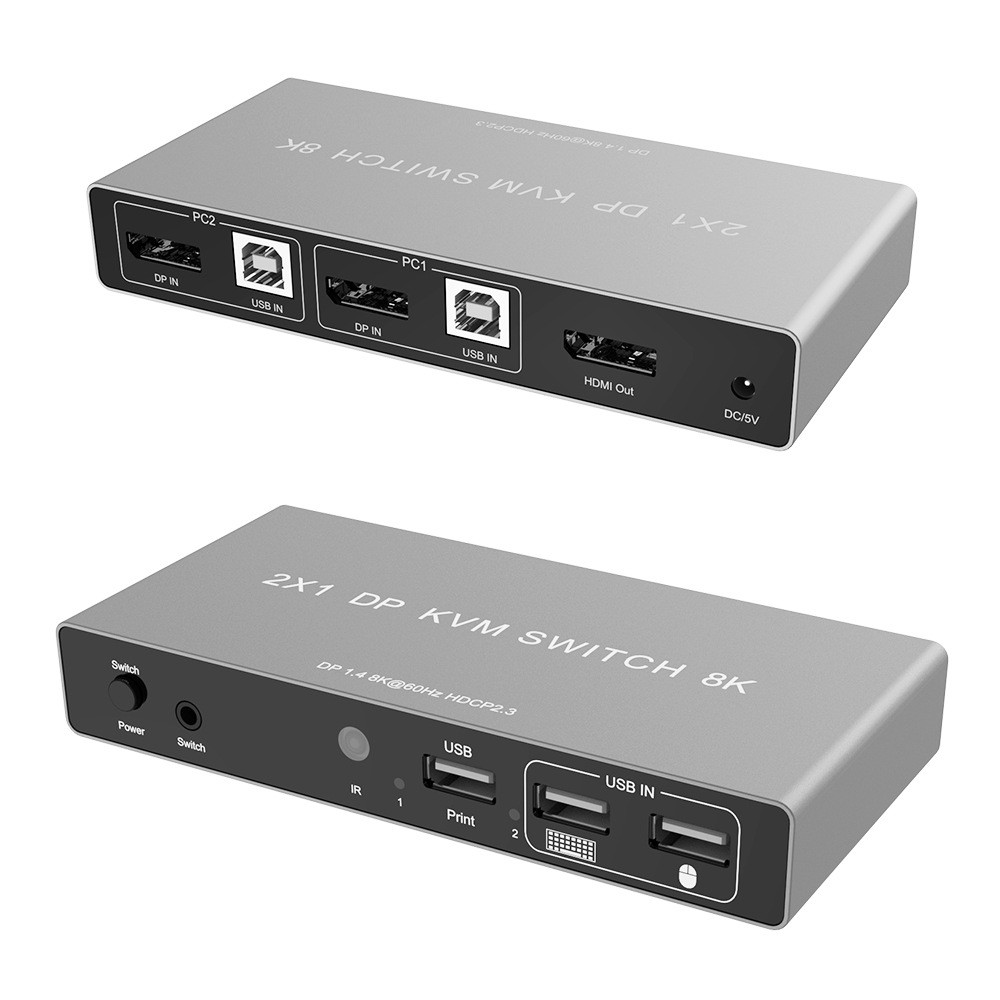 DP KVM Switch 2 in 1 out 8K@60Hz, DisplayPort 1.4 USB Switcher 2x1 for ...
