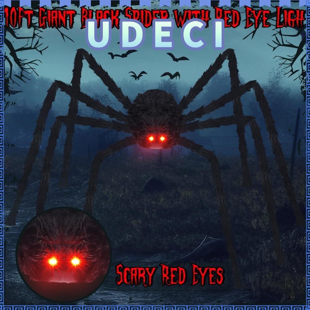 UDECI LED Eyes Glowing Spider, Giant Realistic Halloween Glowing Spider ...