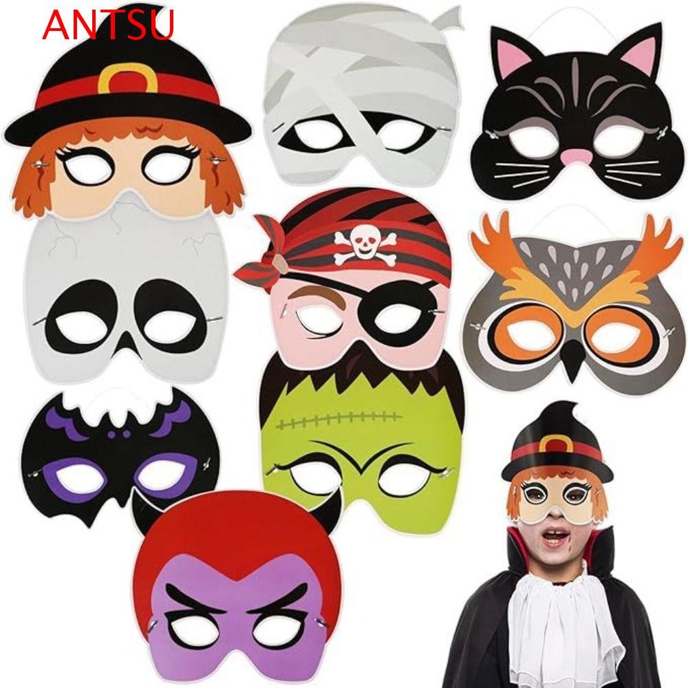 ANTSU Halloween Paper Mask, Skull Ghost Ghost Face Mask, Cartoon DIY Painting Paper Cat Cosplay ...