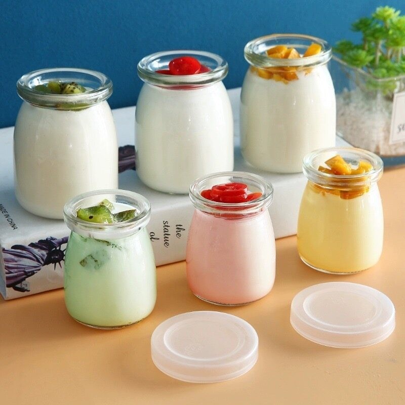 200ml Pudding Bottle with Lid Glass Jar with Cover Clear Yogurt Cup ...