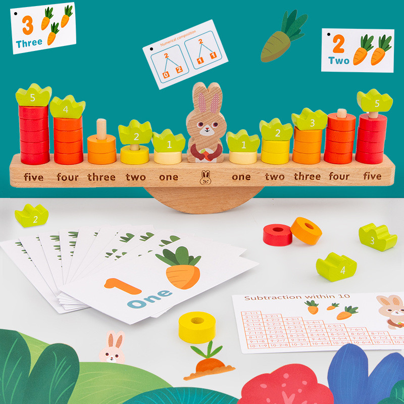 Children Educational Rabbit Balance Counting Watching Building Blocks ...