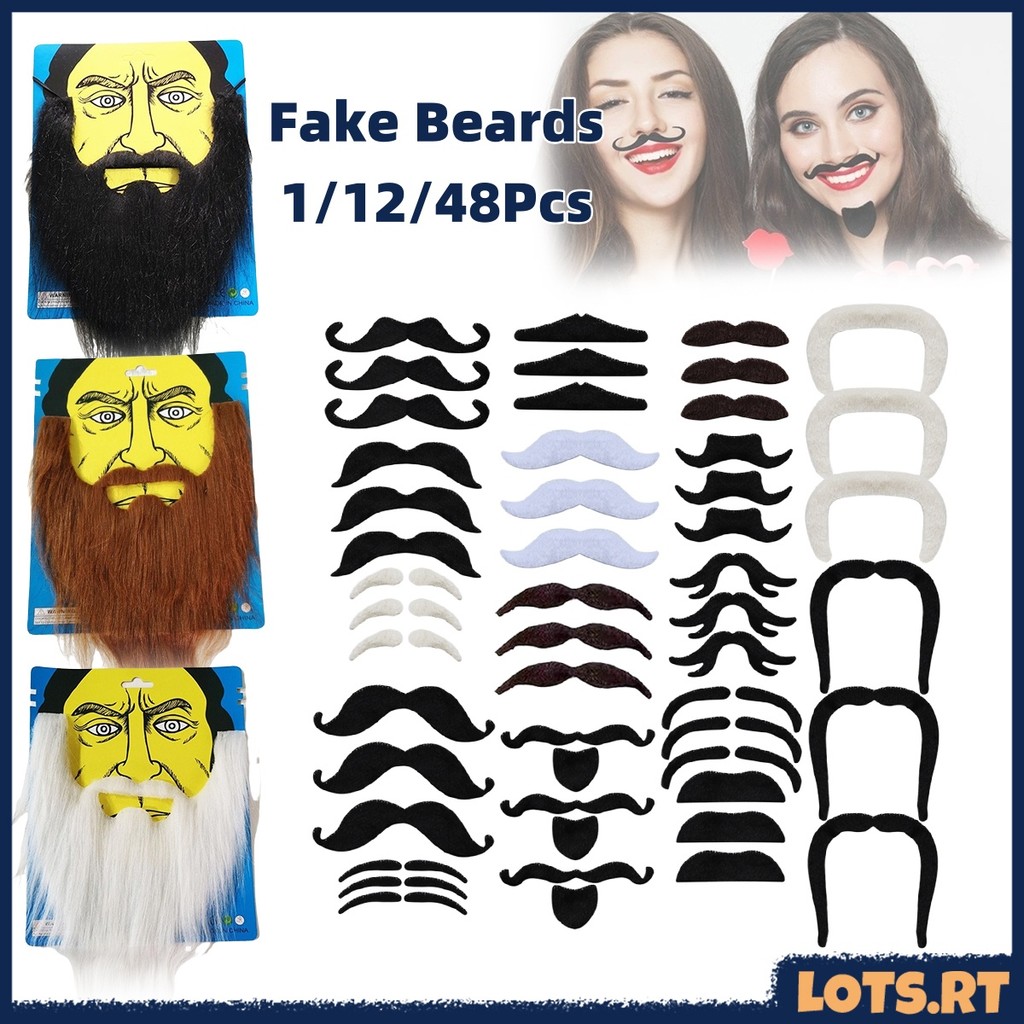 Halloween Fake Mustaches Realistic Black Handlebar Beards Performance ...
