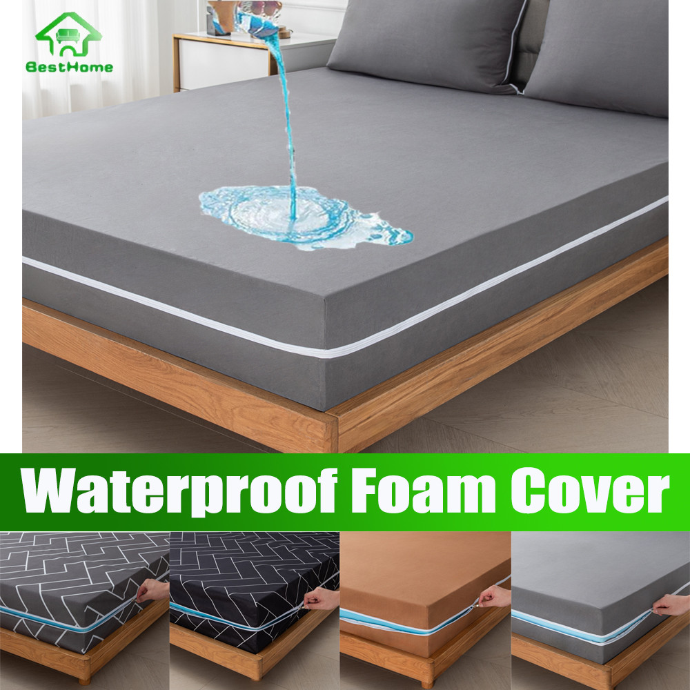 4/6 inch Waterproof Bed Foam Cover with Zipper Uratex Foam Bed Cover ...