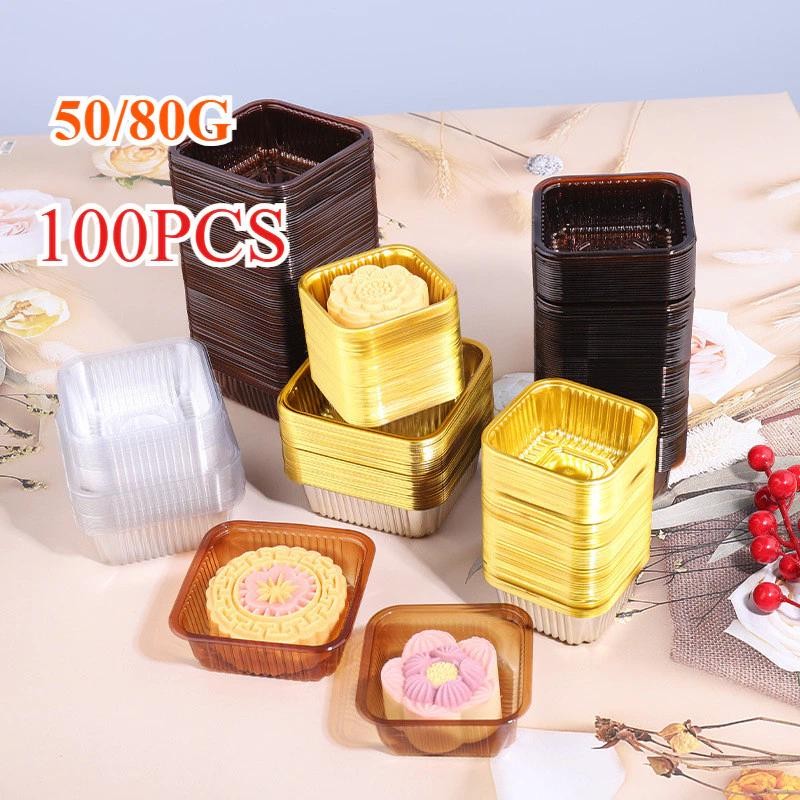 100PCS Transparent Mooncake Tray Pastry Dessert Bread Square Tray ...