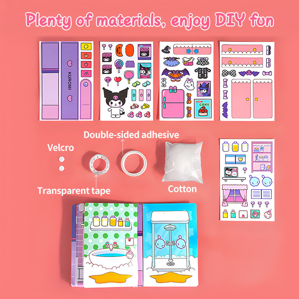 Quiet Book Deluxe Dress-up Stickers Kuromi Scene Collage Set Gift Box ...