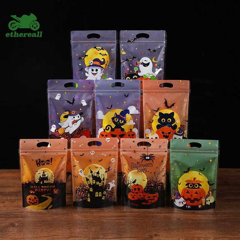 ETH 10/50Pcs Halloween Candy Bag Cartoon Pumpkin Ghost Cookies Ziplock ...