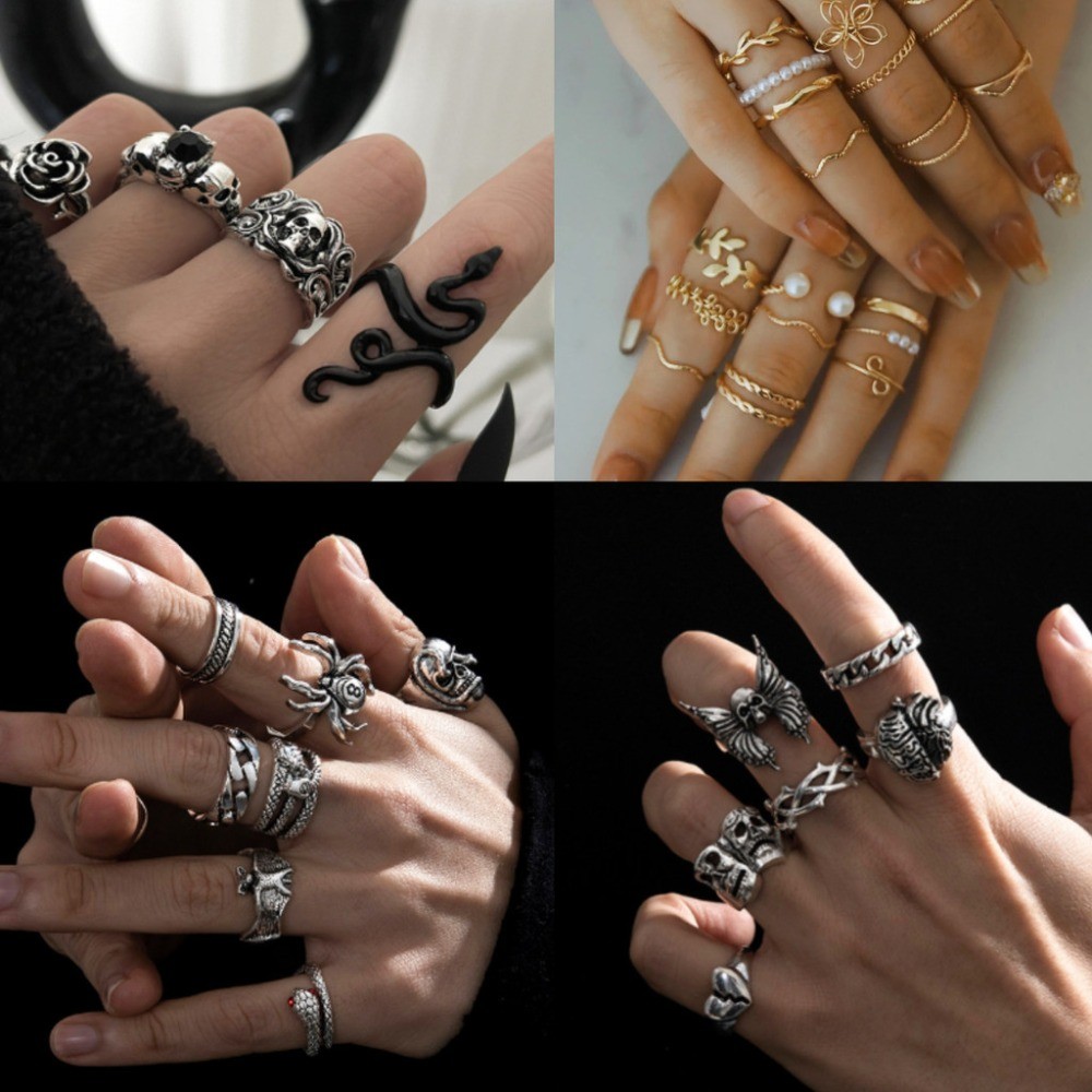 4/6/7/20Pcs/Set Fashion Vintage Ring Set Black Dice Vintage Silver ...