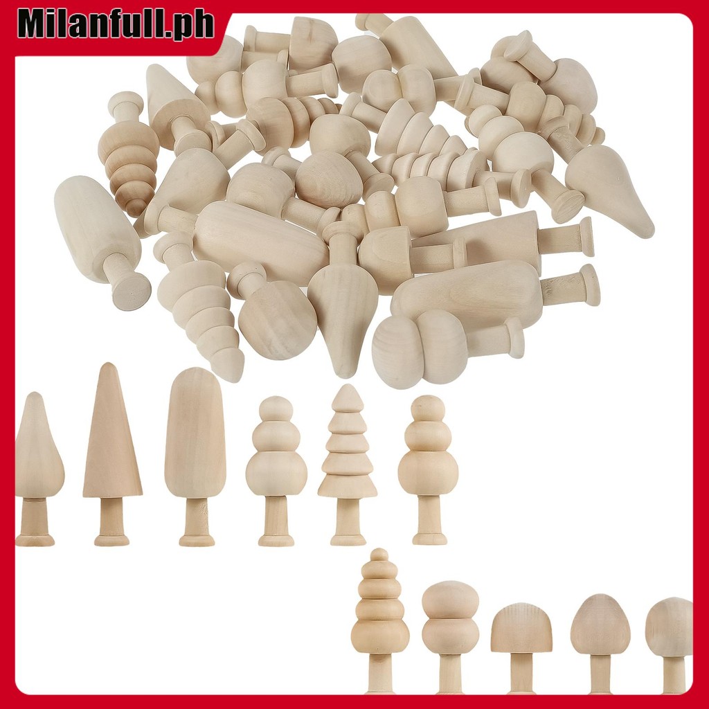 30Pcs Unfinished Wooden Trees DIY Unfinished Wood Mushroom Smooth Wood ...
