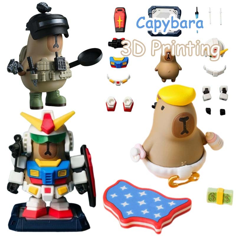 3D Printing Capybara Action Figure Gundam Capybara Adsorbable Model Toy ...