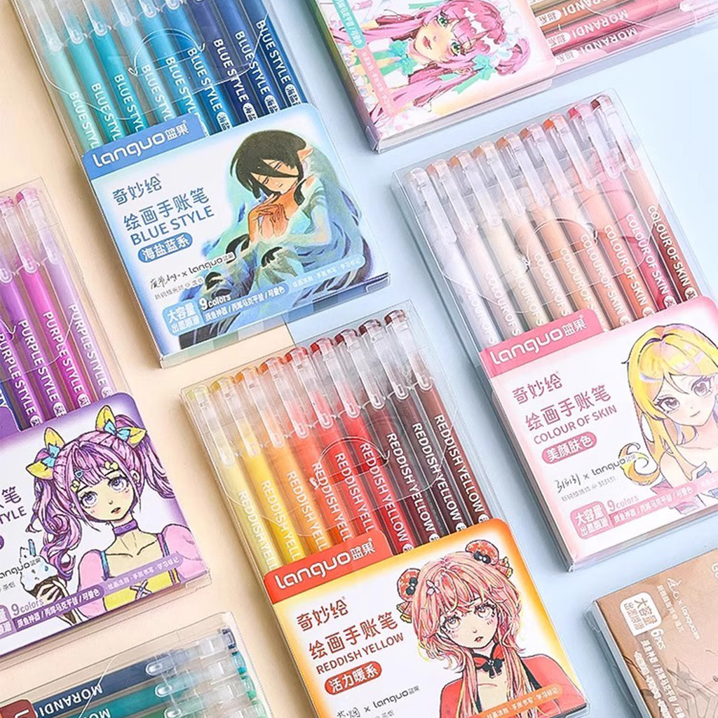 9 Pcs Morandi Color Drawing journal Pens Set Kawaii Large Capacity ...