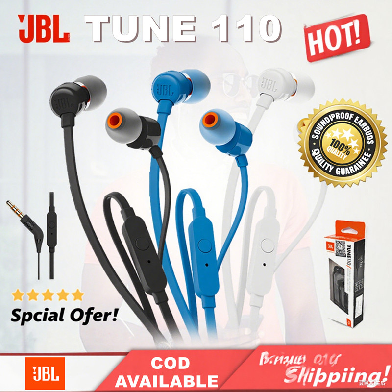 JBL T110 / Tune 110 In-Ear Earphones 3.5mm Wired Earphones Stereo ...