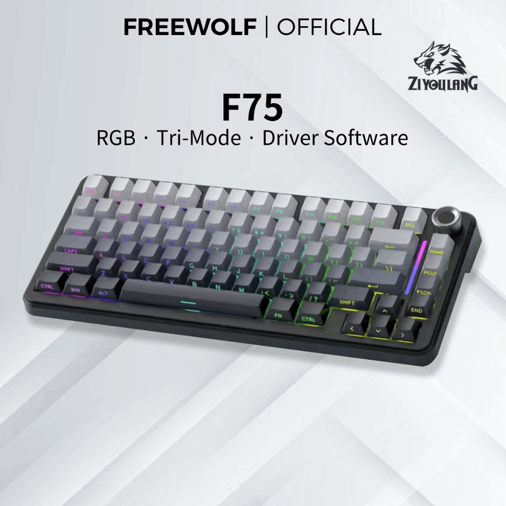 FREEWOLF F75 Mechanical Keyboard 75% 80 Key RGB Tri-Mode Wired ...