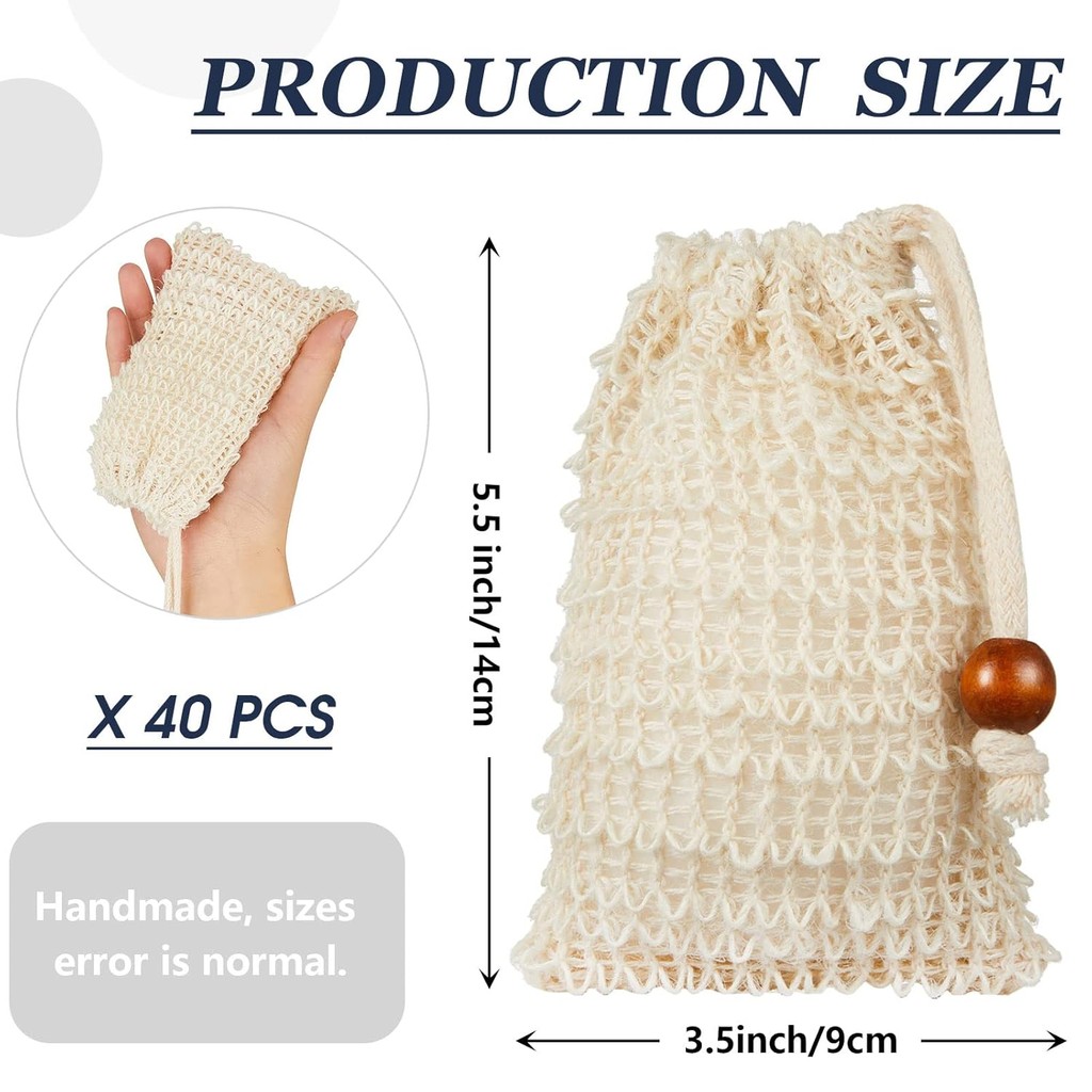 Cunhill 40 Pack Sisal Soap Saver Bag Exfoliating Soap Pouch with ...
