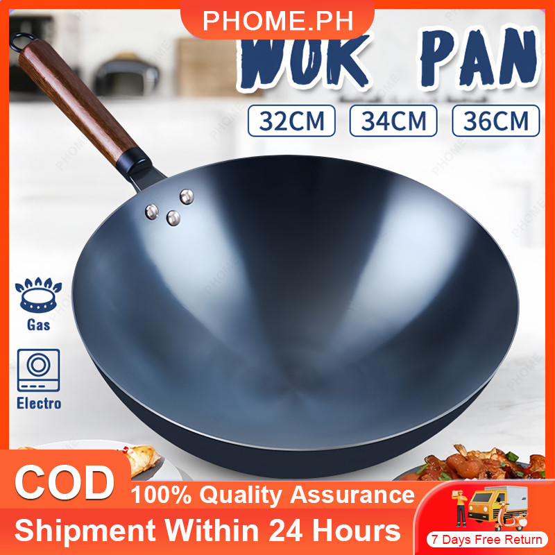 Kawali Wok Non Stick Black Heavy Duty Carbon Steel Wok 32/34/36cm BT ...