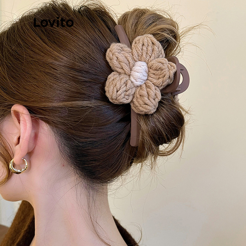 Lovito Women Casual Hair Clips Plain Flowers Hair Clips LNA14105 (Khaki ...