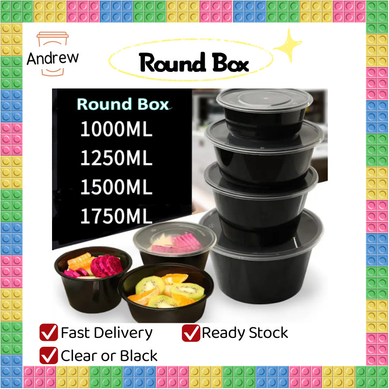Medium Round Microwavable Food Storage Containers - Clear & Black, Eco ...