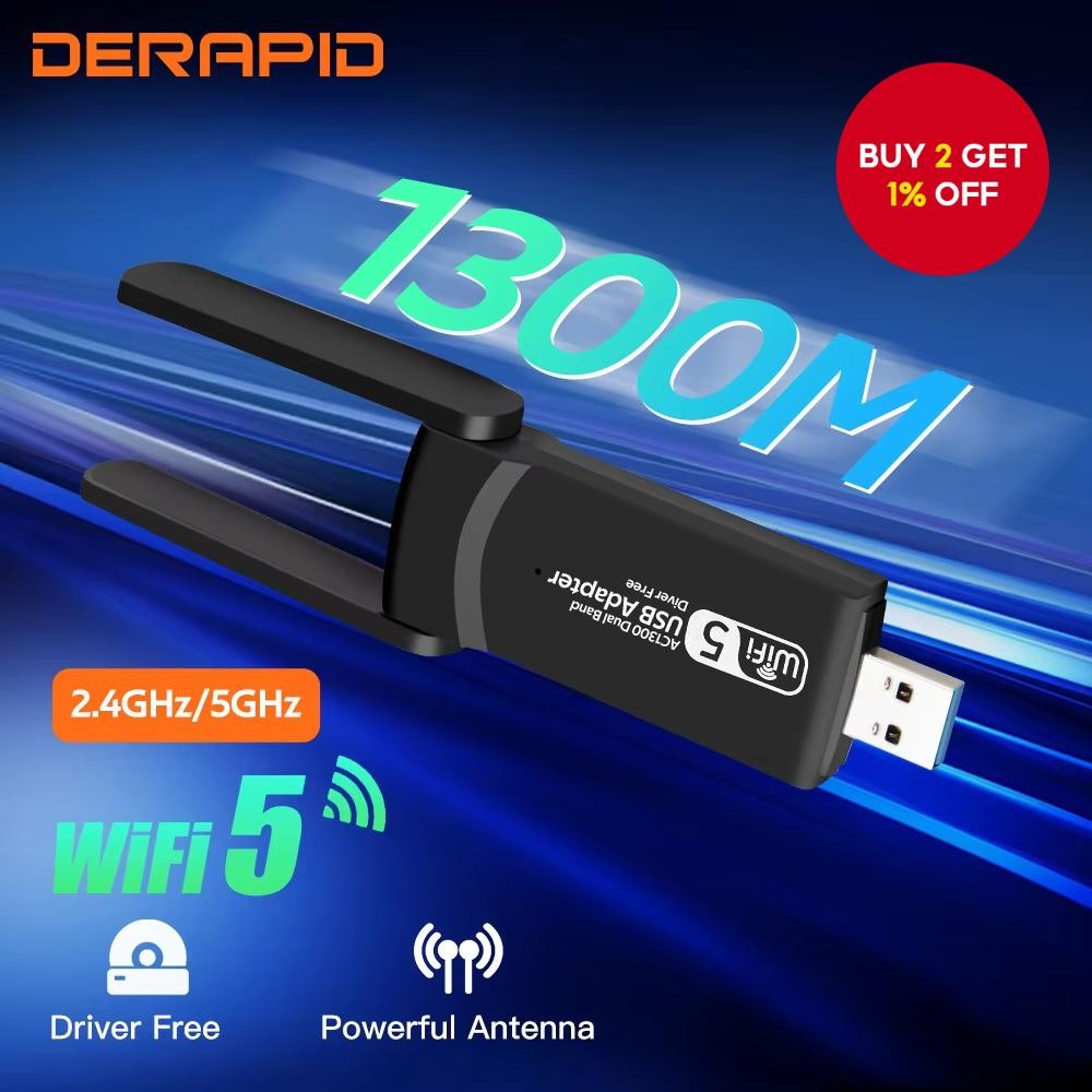 1300Mbps AC1300 Dual Band USB WiFi Adapter for PC and Laptop, 5G and 2 ...