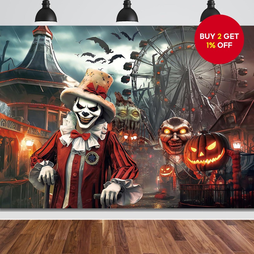 Evil Clown Circus Backdrop - Horror Halloween Party Banner with Circus ...