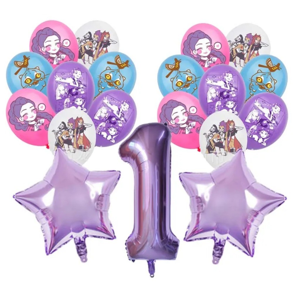 Kpop Demon Hunters Purple Number Foil Balloon Set Happy Birthday Party ...