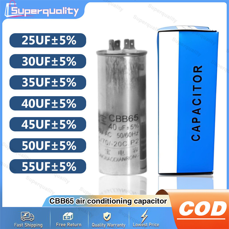 25/30/35/40/45UF/50UF/55UFCBB65 Aircon Capacitor Single Type Aircon ...