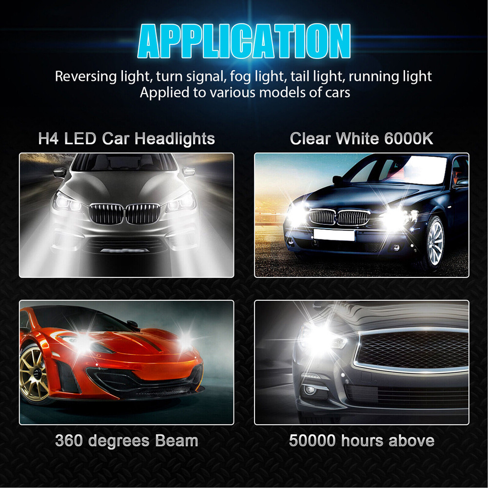 H4 Super White LED Headlight Bulb 6000-6500K High Low Beam LED ...