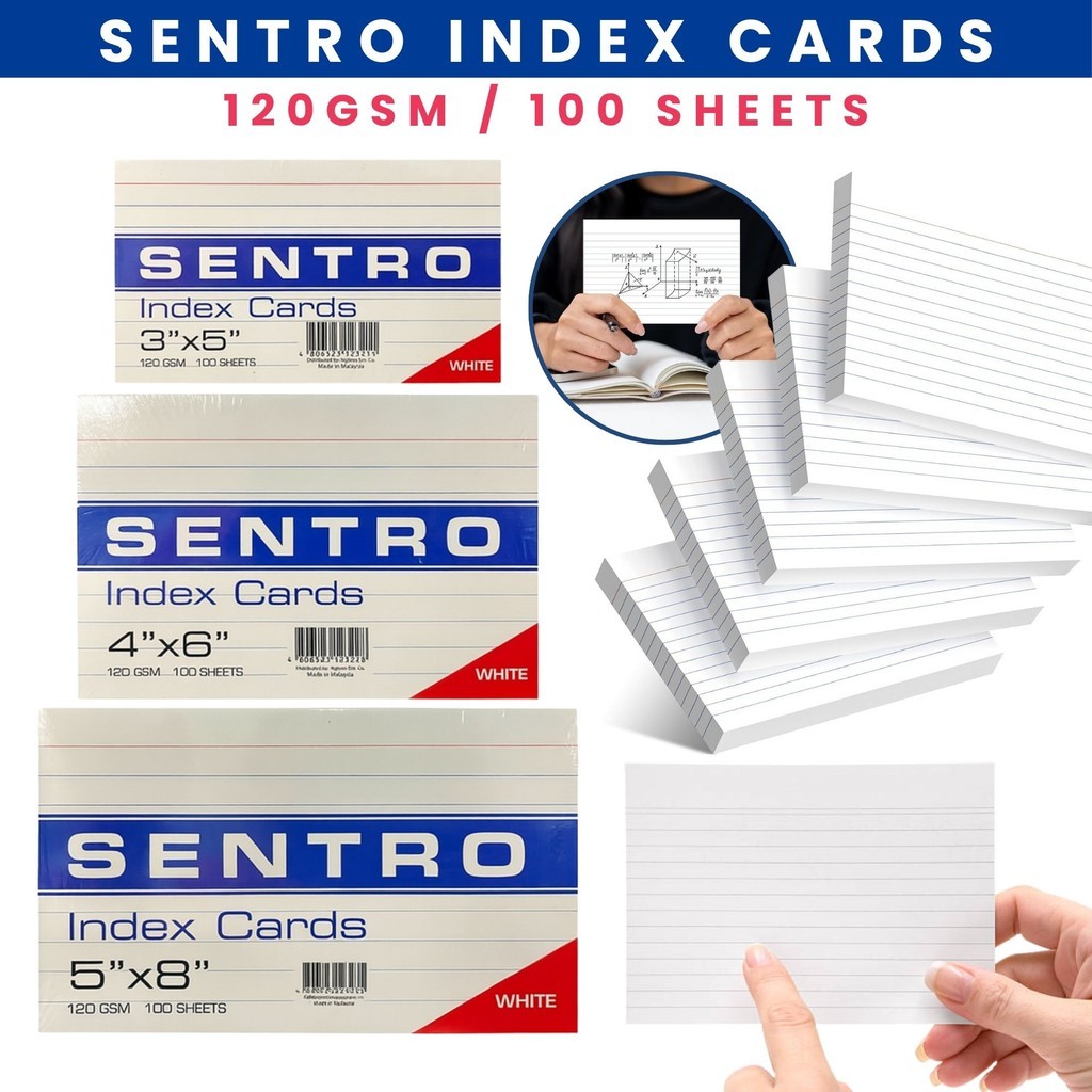 White Index Cards 3x5 4x6 5x8 100 Sheets 120GSM Ruled Lined Study Notes ...