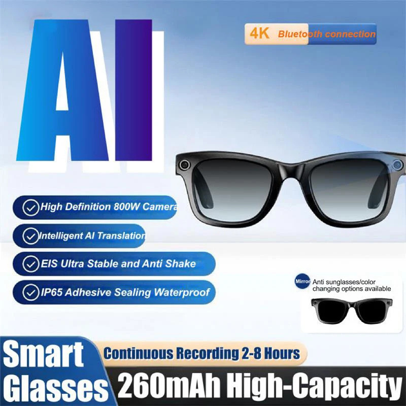 4K Smart Glasses Color-changing Lens Bluetooth AI GPT Camera Call Voice ...