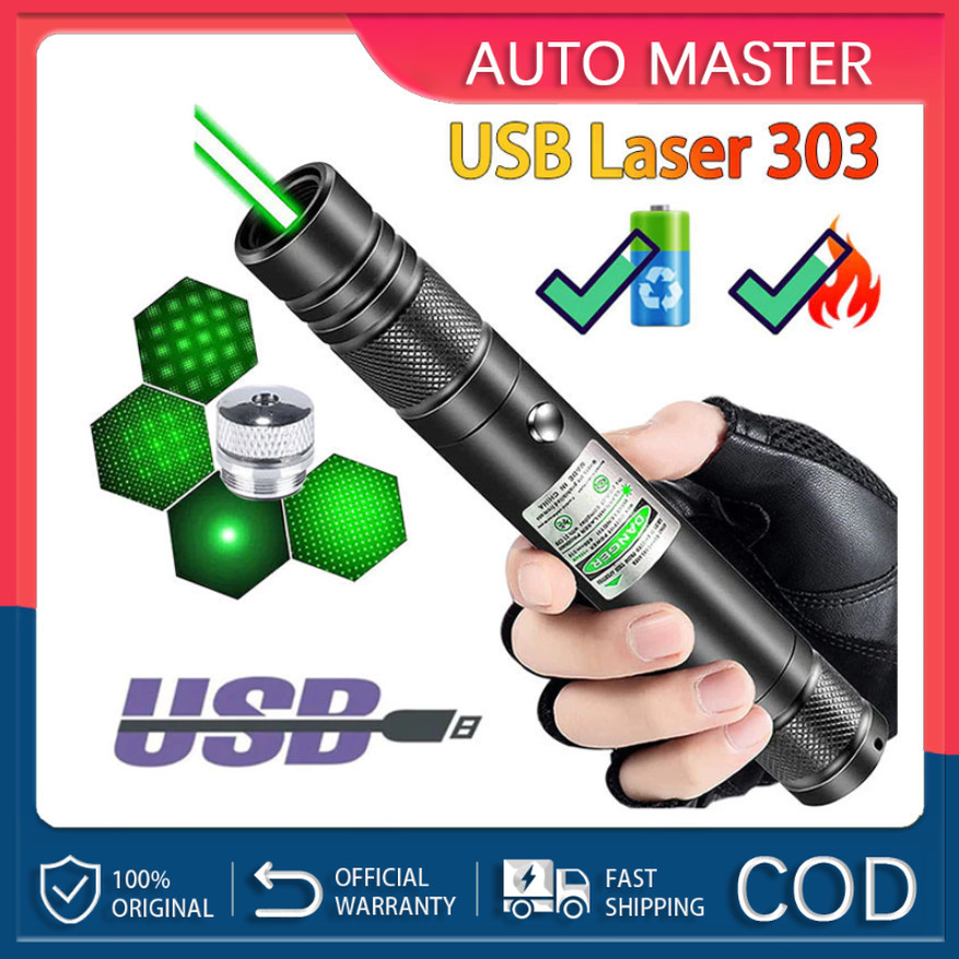 USB Rechargeable Green/Red Laser Pointers 532nm 10000m High Power Laser 303 Laser Flashlight ...