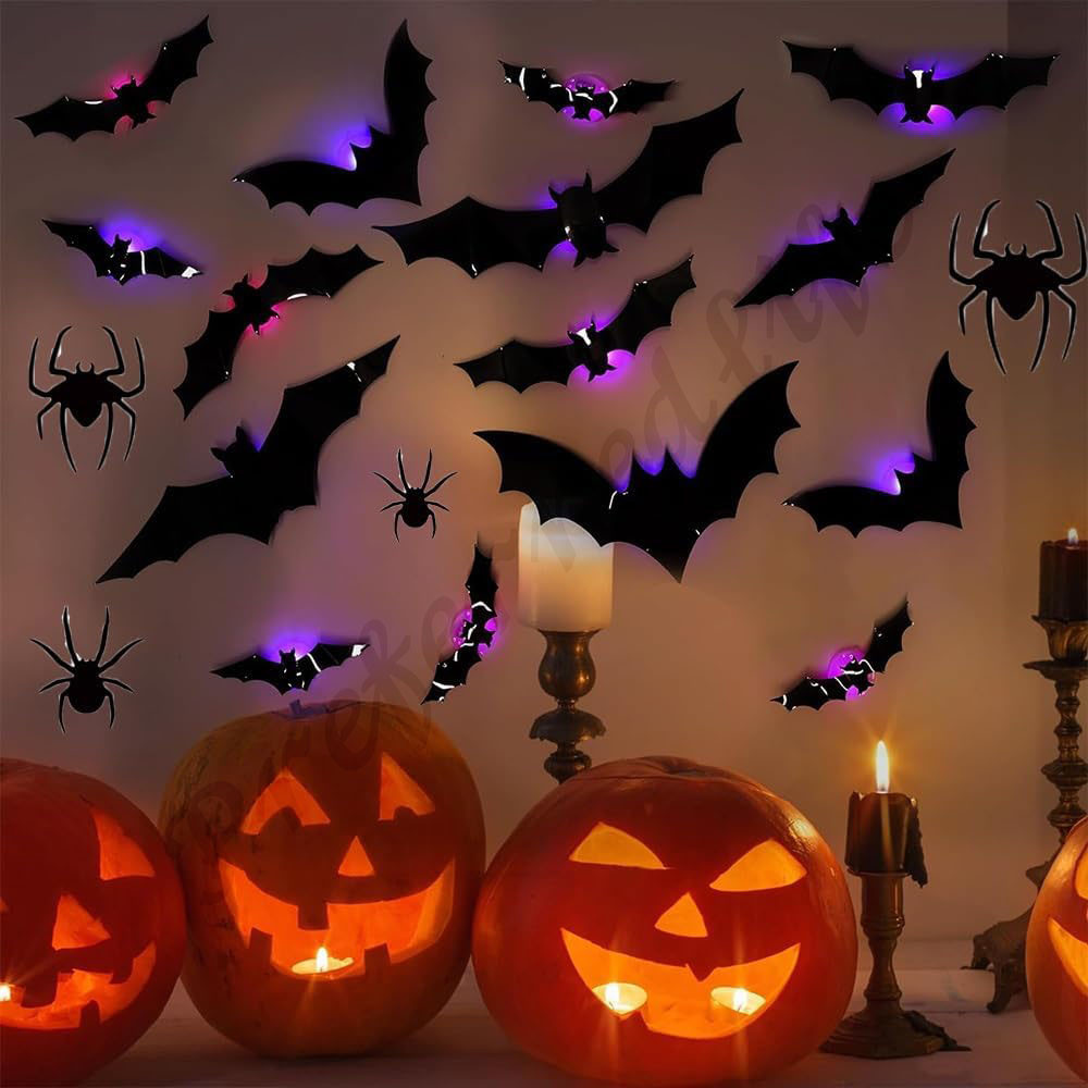 Halloween 3D Glowing Bat, 3D Glowing Spider, LED Decoration, PVC ...