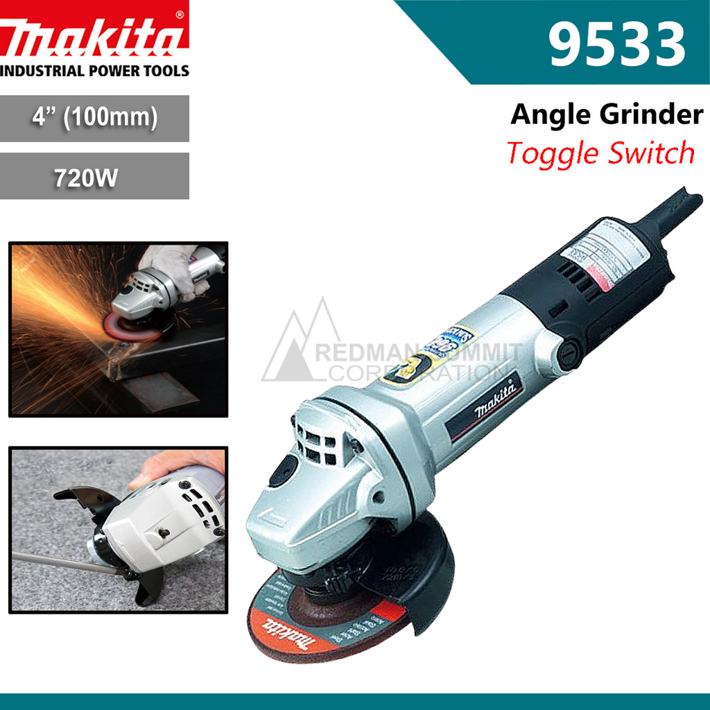 Makita 9533 Angle Grinder 4" (100mm), 720W, Toggle Switch, Made in ...