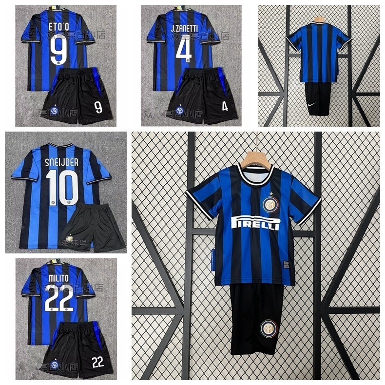 2009-10 Season Inter Milan Retro Home Football Kids Jersey Kit Zanetti ...