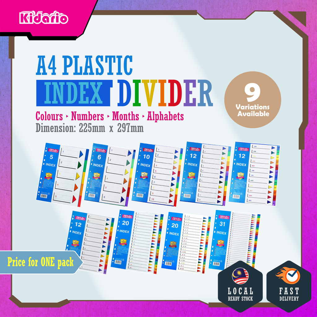 A4 KIDARIO 11 HOLES PP PLASTIC INDEX DIVIDER SUITABLE FOR RING FILE ...