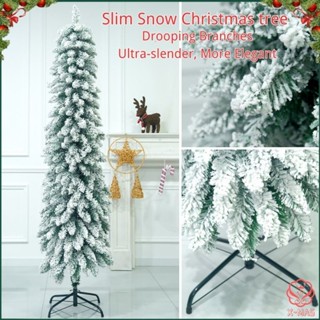 5-8FT Slim Christmas Tree with Flocked Snow Drooping Branches New PVC ...