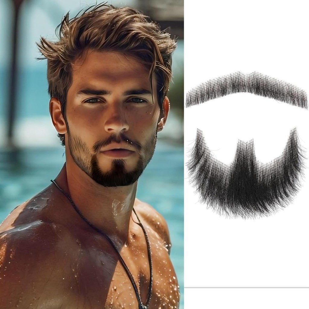 Fake Beard Realistic 100% Human Hair Full Hand Tied Goatee False Beards ...