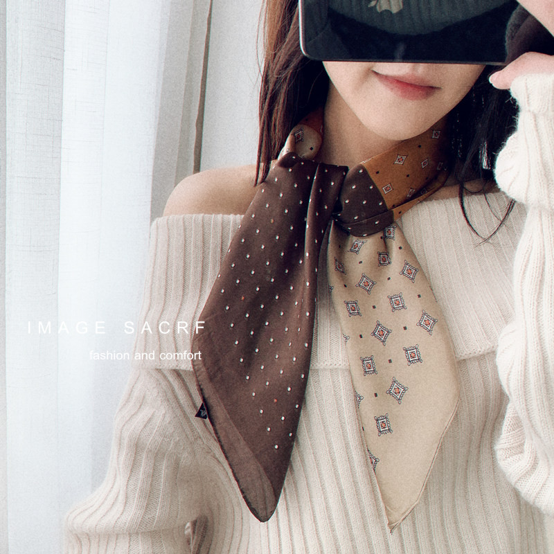Ins Silk Scarf Small Square Scarf Female Autumn Style Fashionable All ...
