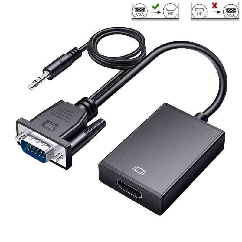 VGA to HDMI-compatible Cable Adapter 1080P Audio Splitter Charging ...