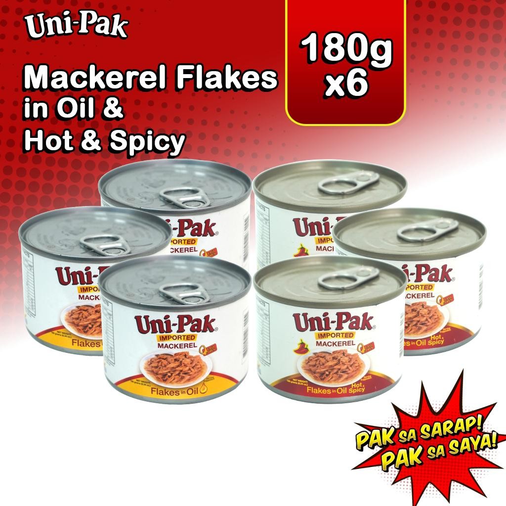 Uni-Pak Mackerel Flakes in Oil & Hot & Spicy 180g by 6s | Shopee Philippines