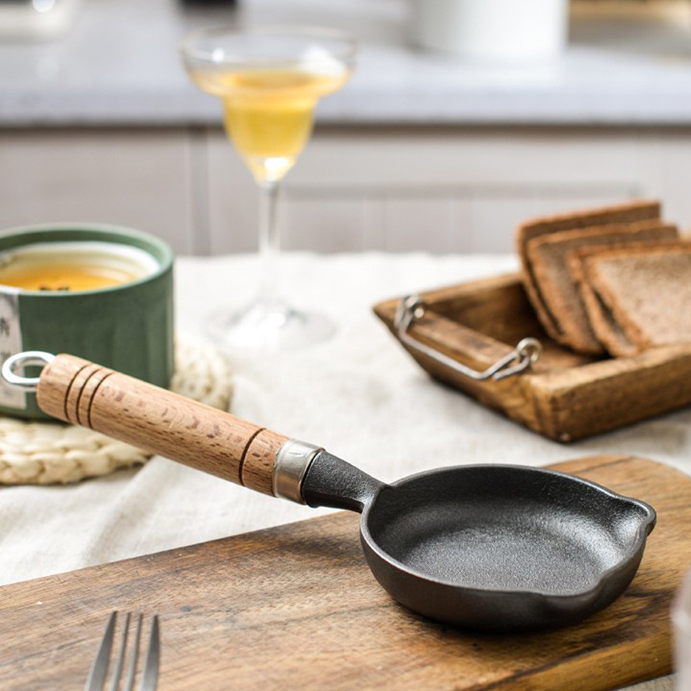 4/6/7.8 Inch Cast Iron Frying Pan Non Stick Chefs Pan with Wood Handle ...