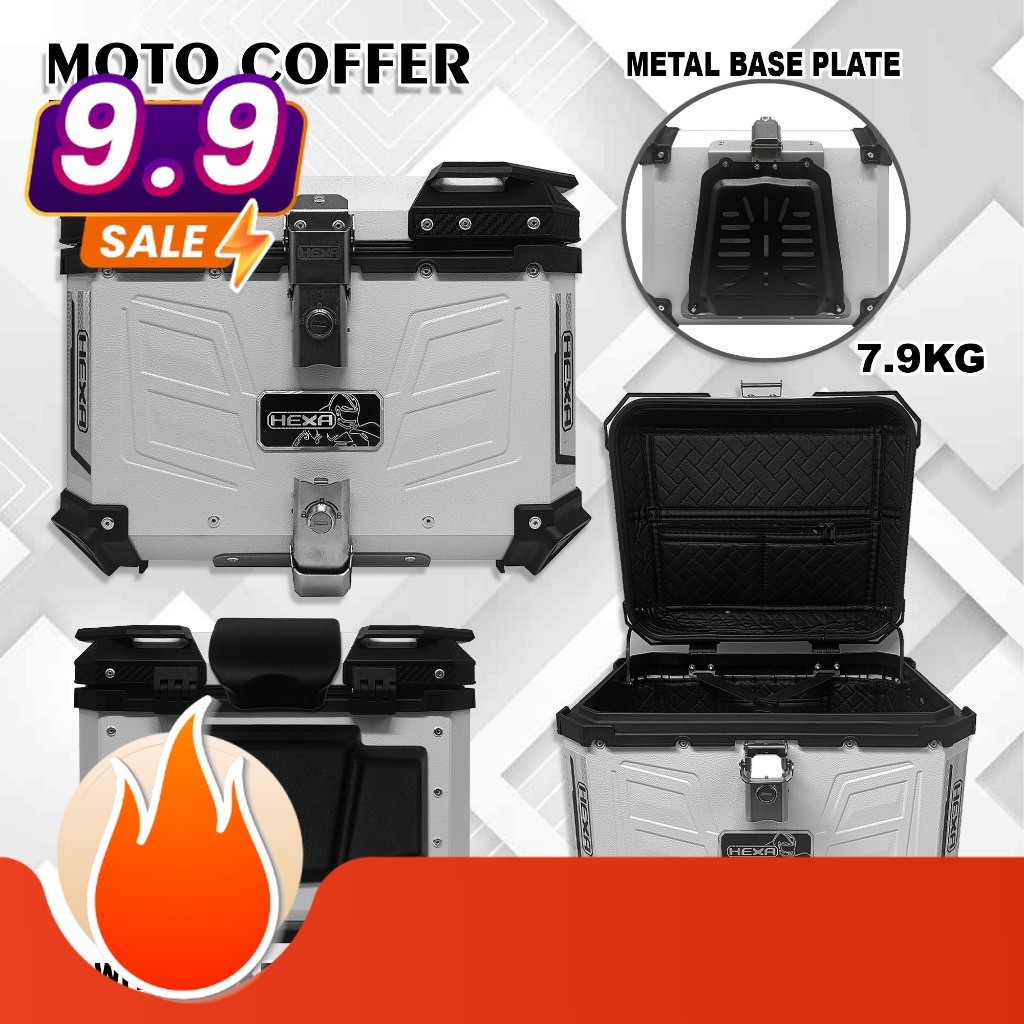 Moto Coffer HEXA 3 Alloy Top Box 45L Liters 6.8kg Compartment Moto Box ...