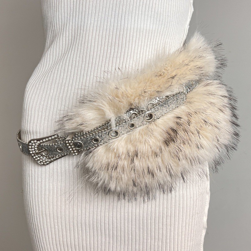 Rhinestone Furry Patchwork Belt Shiny Furry Belt New Y2K Versatile Pin ...