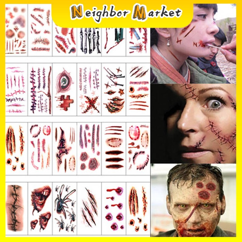 1Pc Halloween Tattoo Wound Tattoo Stickers Scary Waterproof Temporary ...