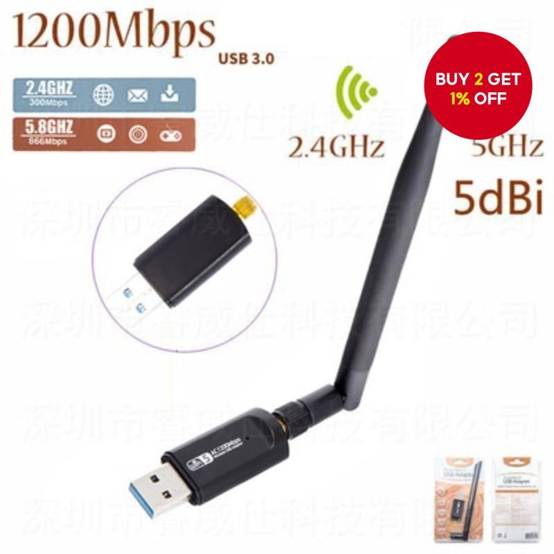 Wifi USB Adapter Wireless Network Card 1200M 2.4G/5.8G Dual-Band 11AC ...