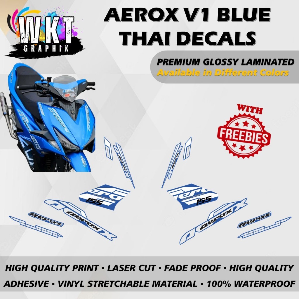 YAMAHA AEROX V1 BLUE THAI DECALS STICKER (WATERPROOF, LAMINATED, FADE ...